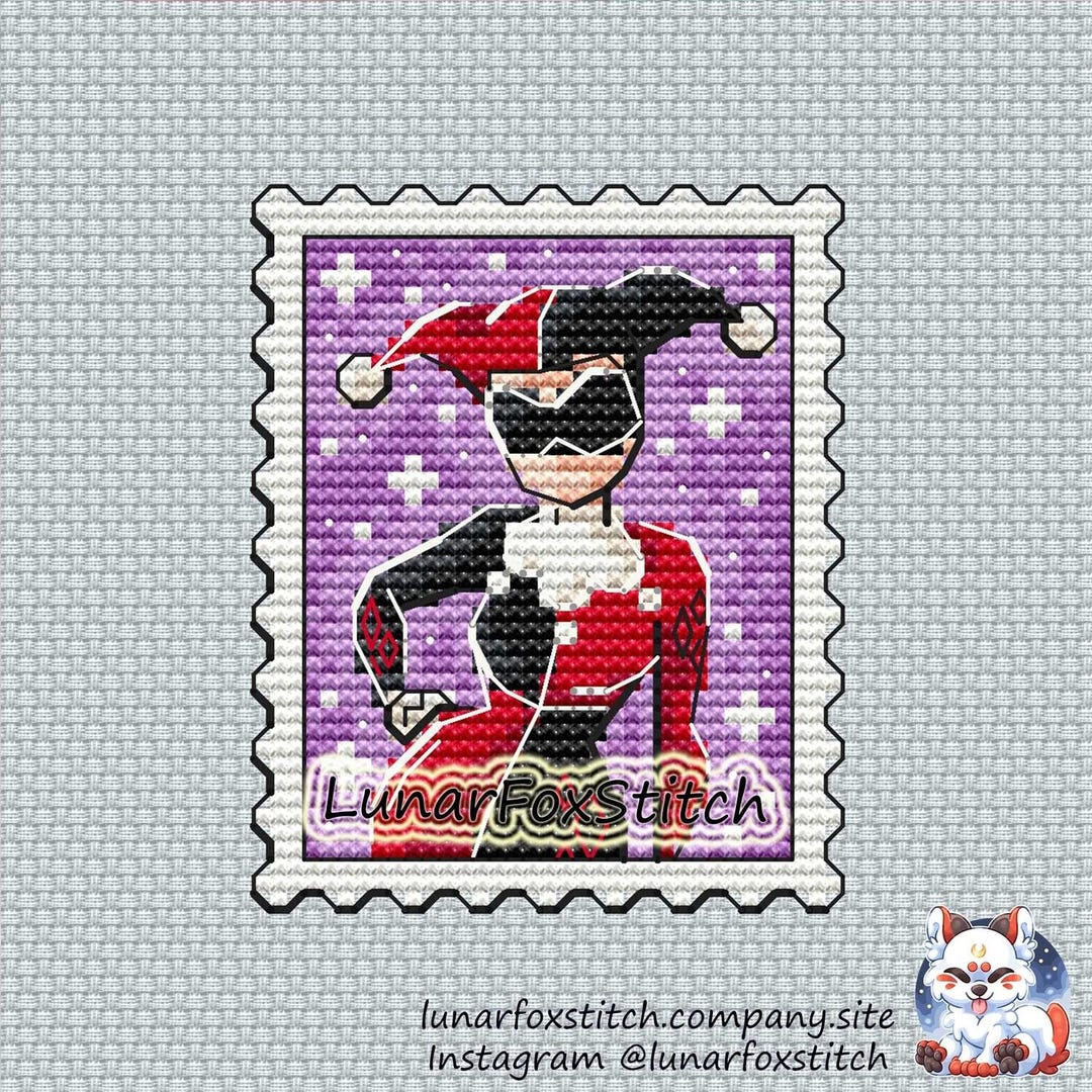 Jester Girl Postage Stamp Cross Stitch Pattern - Queen Heart Card ...