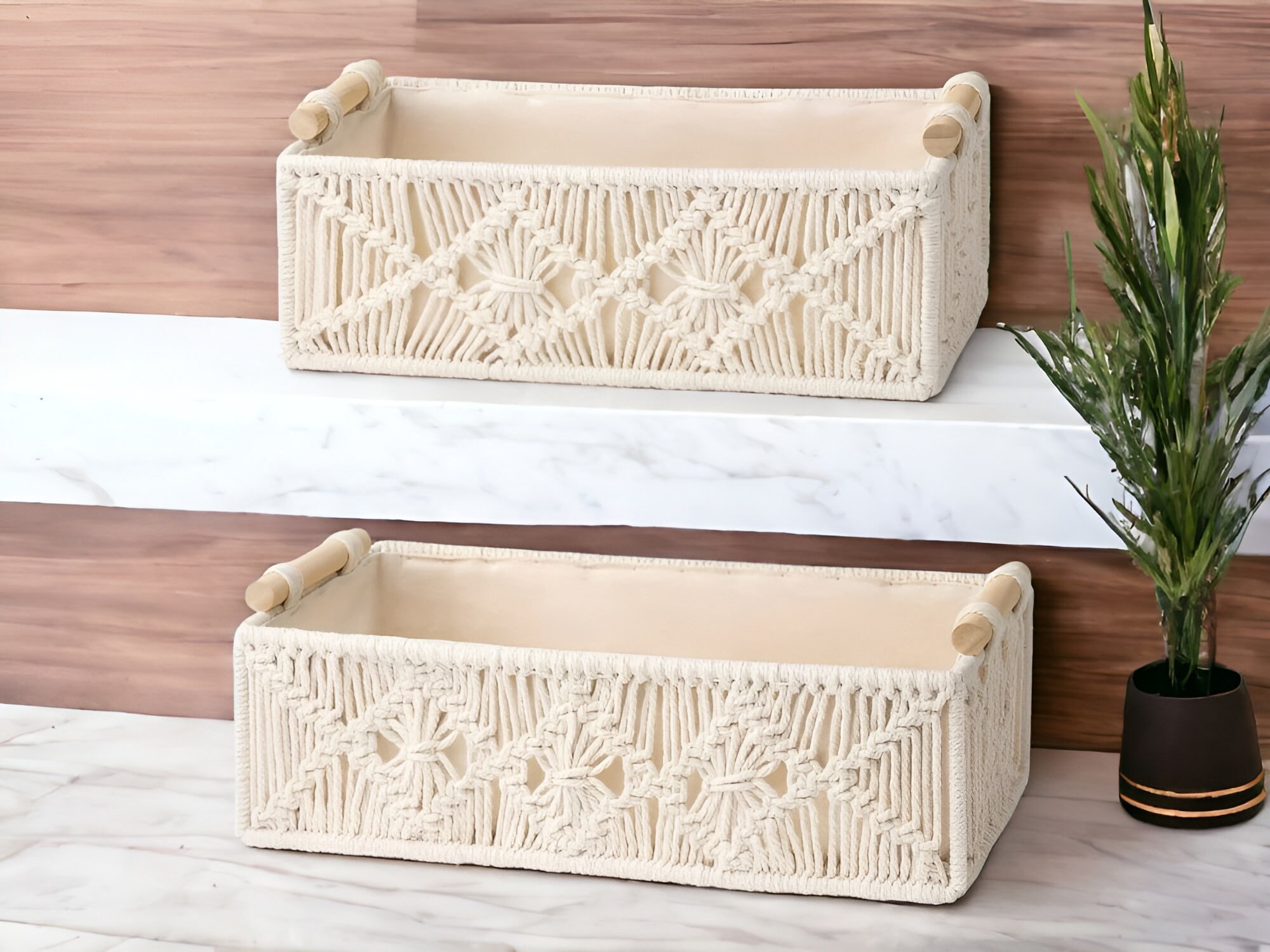 2pcs Décor Storage Basket, Handmade Woven Decorative Countertop Toilet ...