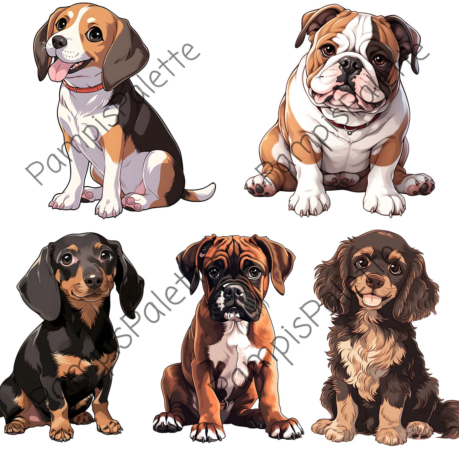 20 Unique Dog Digital Clipart Prints, Puppy Illustration Bundle, Dog ...
