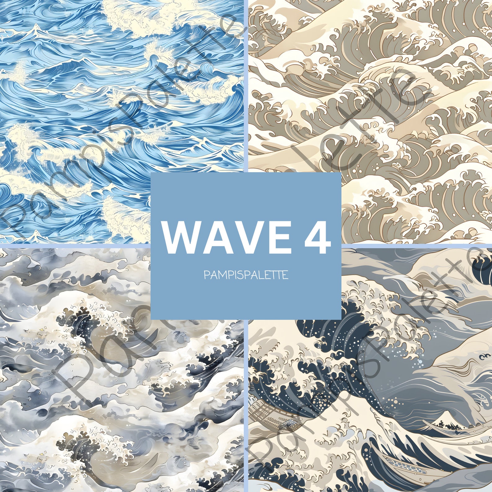 20 Waves Digital Paper Pack, Unique Waves Themed Seamless Patterns ...