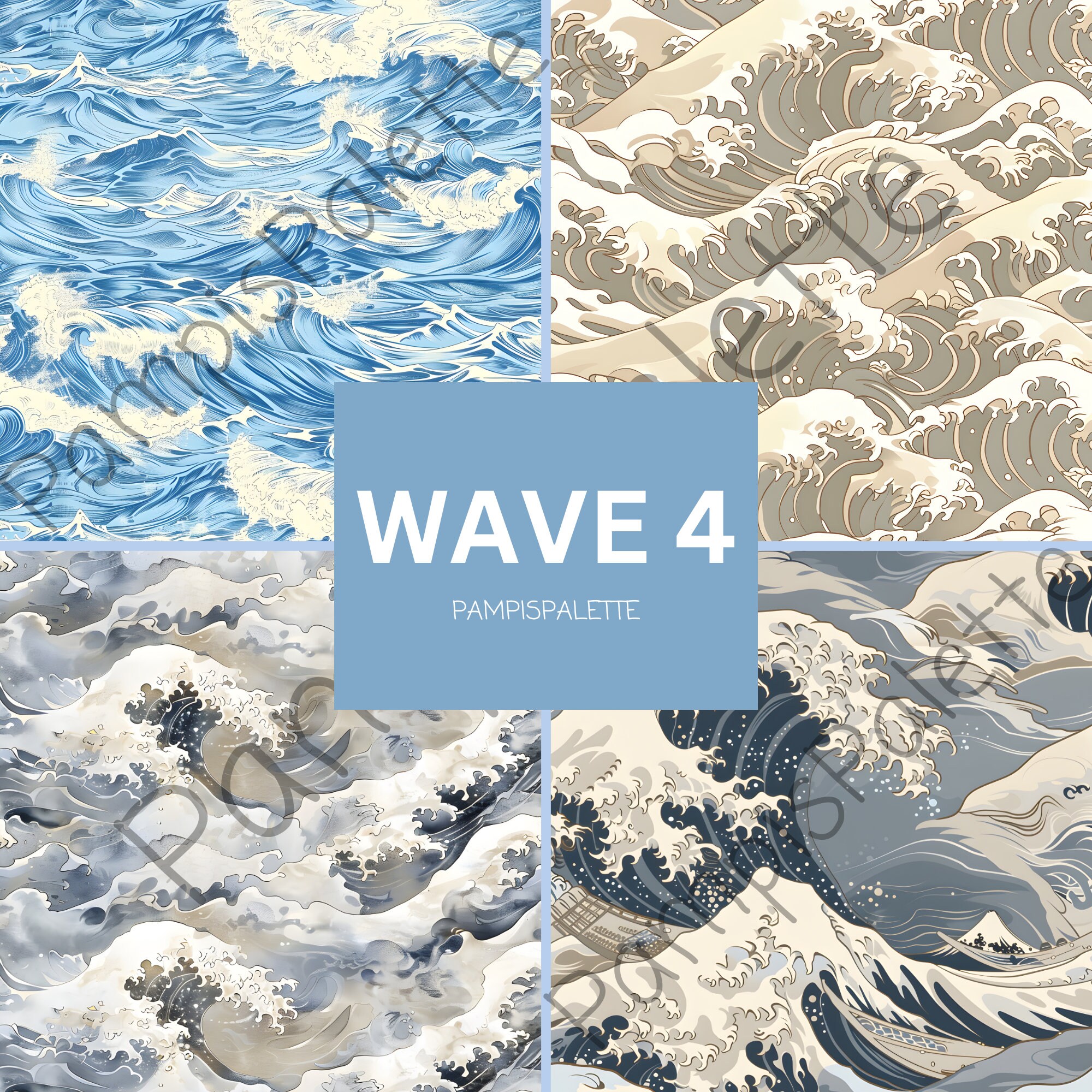 20 Waves Digital Paper Pack, Unique Waves Themed Seamless Patterns ...