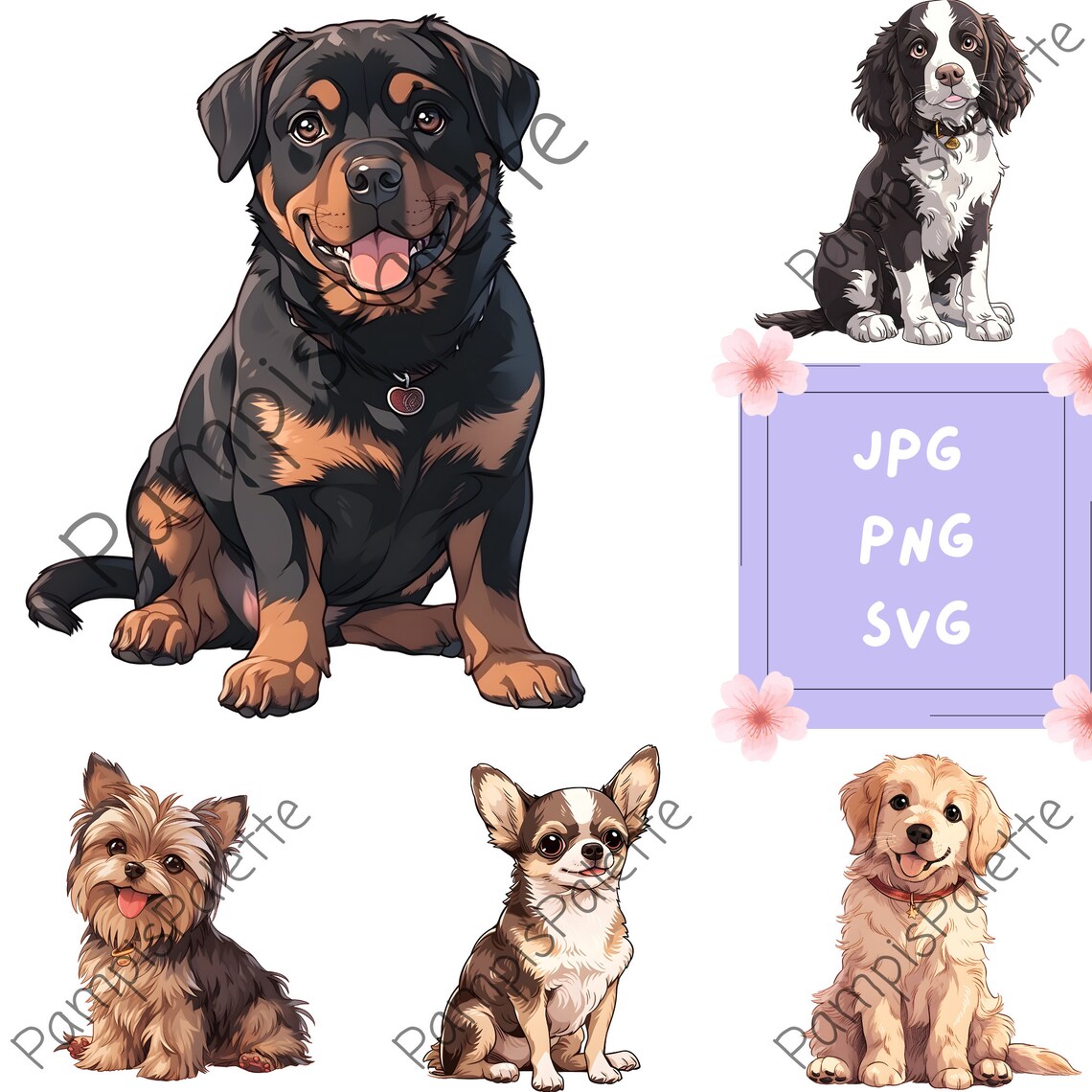 20 Unique Dog Digital Clipart Prints, Puppy Illustration Bundle, Dog ...