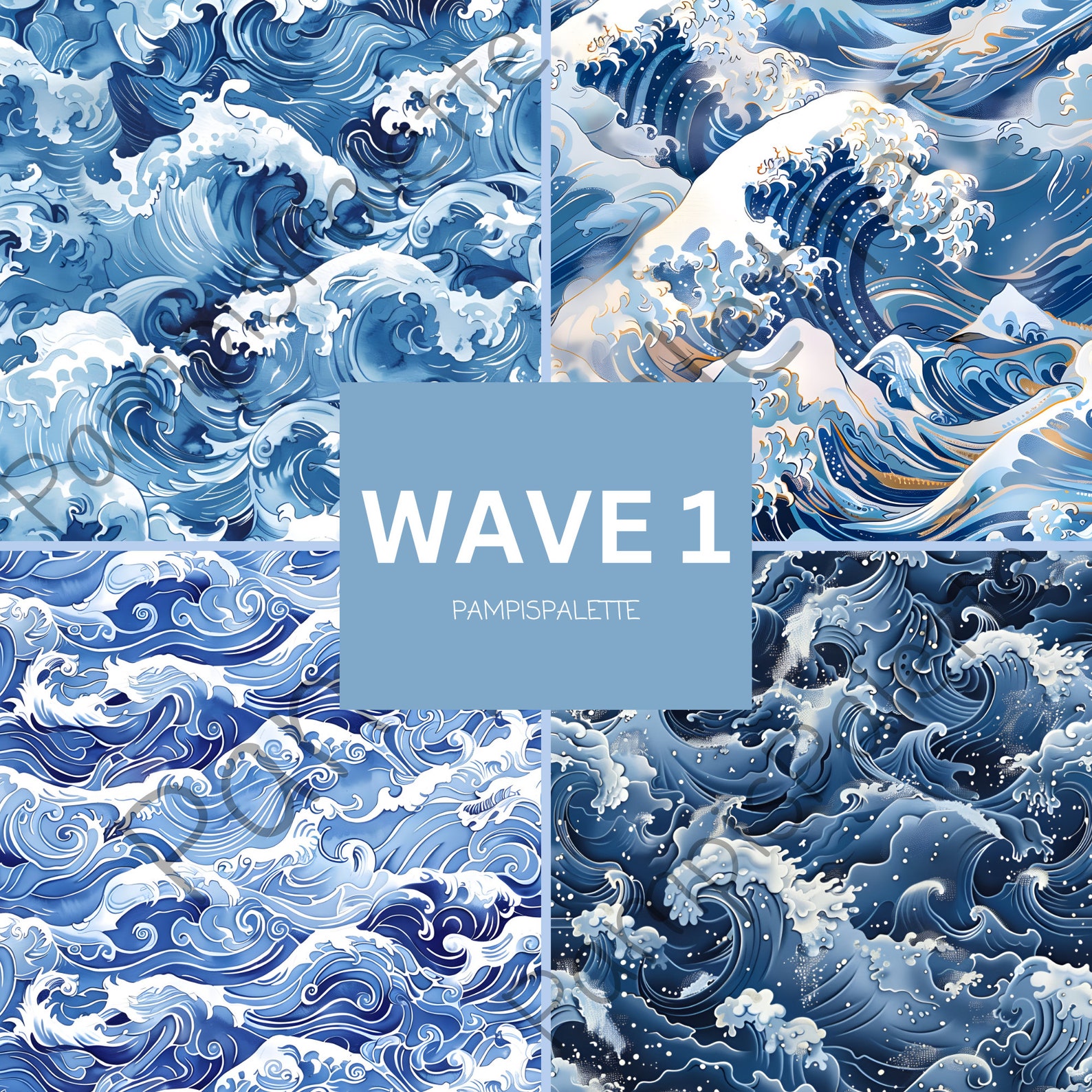 20 Waves Digital Paper Pack, Unique Waves Themed Seamless Patterns ...