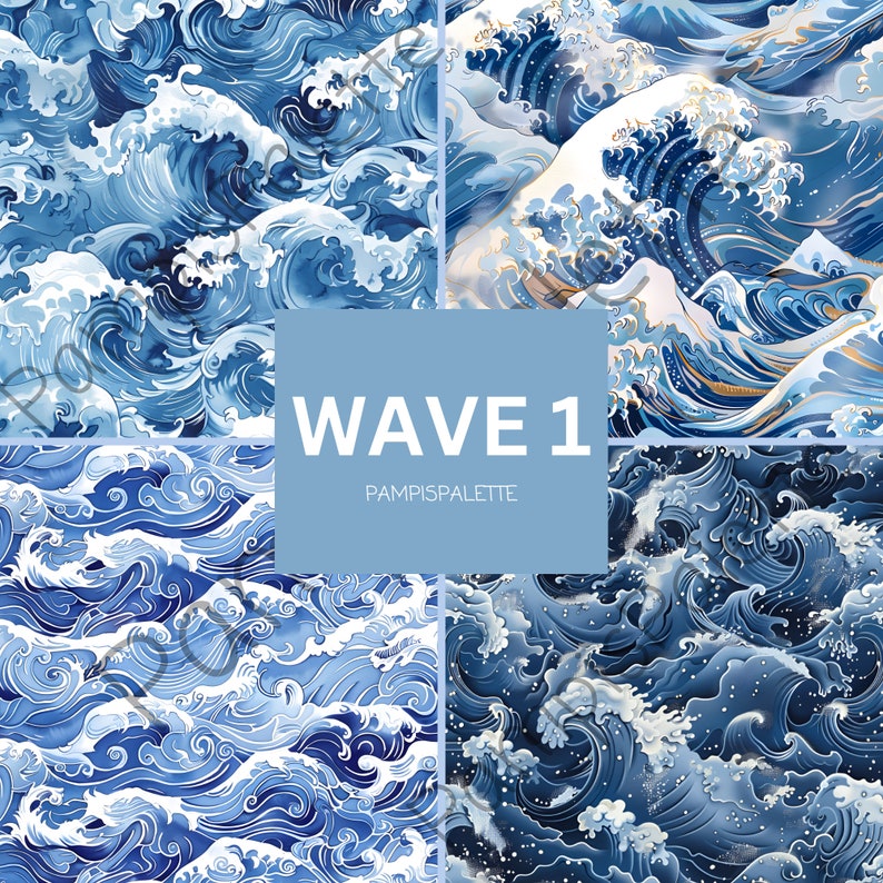 20 Waves Digital Paper Pack, Unique Waves Themed Seamless Patterns ...