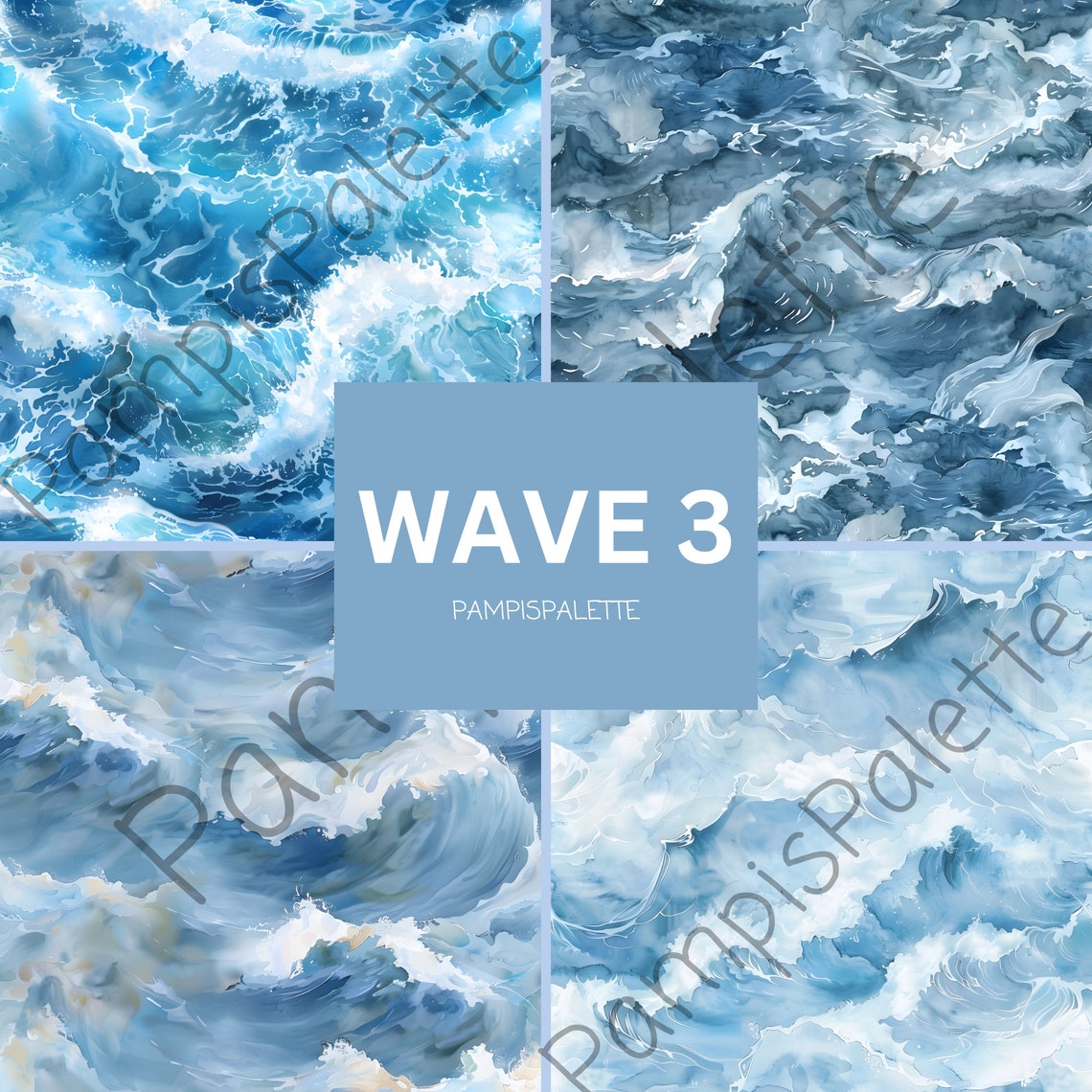 20 Waves Digital Paper Pack, Unique Waves Themed Seamless Patterns ...