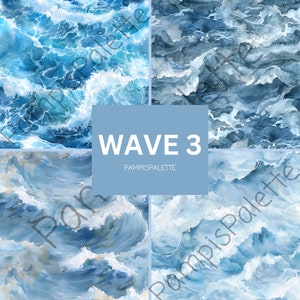 20 Waves Digital Paper Pack, Unique Waves Themed Seamless Patterns ...