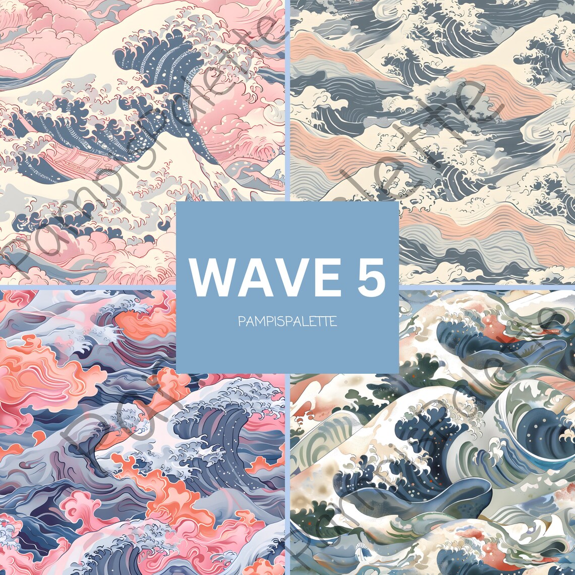 20 Waves Digital Paper Pack, Unique Waves Themed Seamless Patterns ...