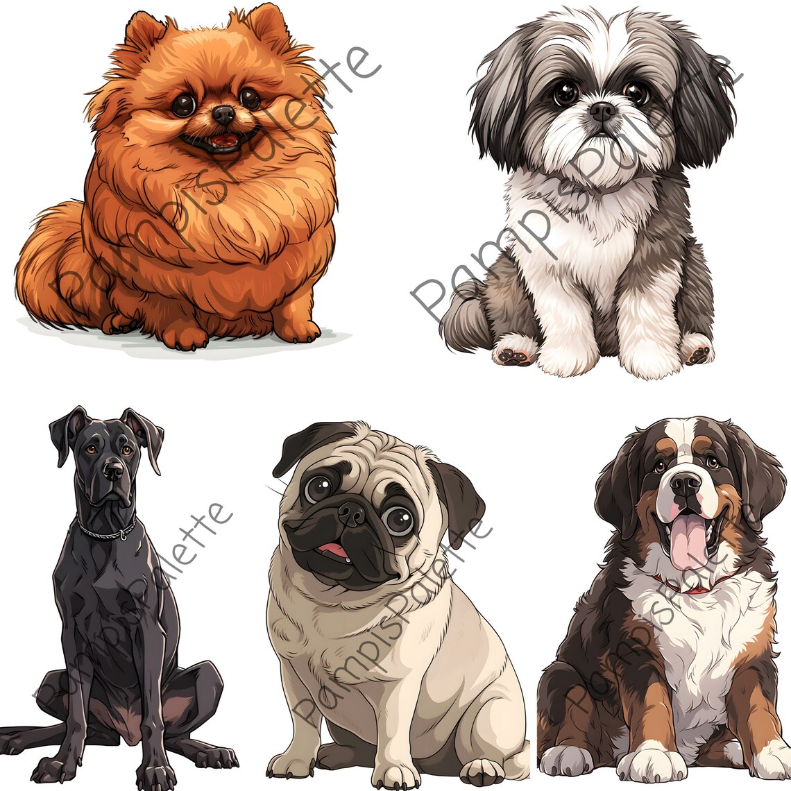 20 Unique Dog Digital Clipart Prints, Puppy Illustration Bundle, Dog ...
