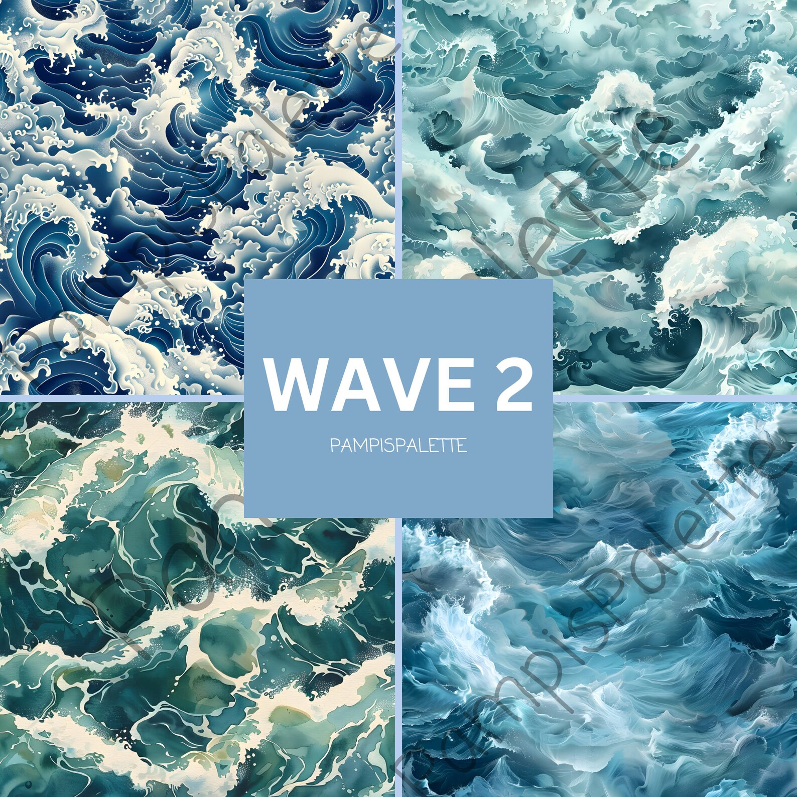 20 Waves Digital Paper Pack, Unique Waves Themed Seamless Patterns ...