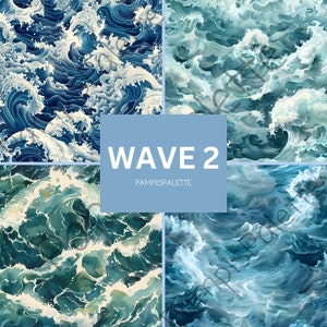 20 Waves Digital Paper Pack, Unique Waves Themed Seamless Patterns, Commercial Use, Scrapbook ...