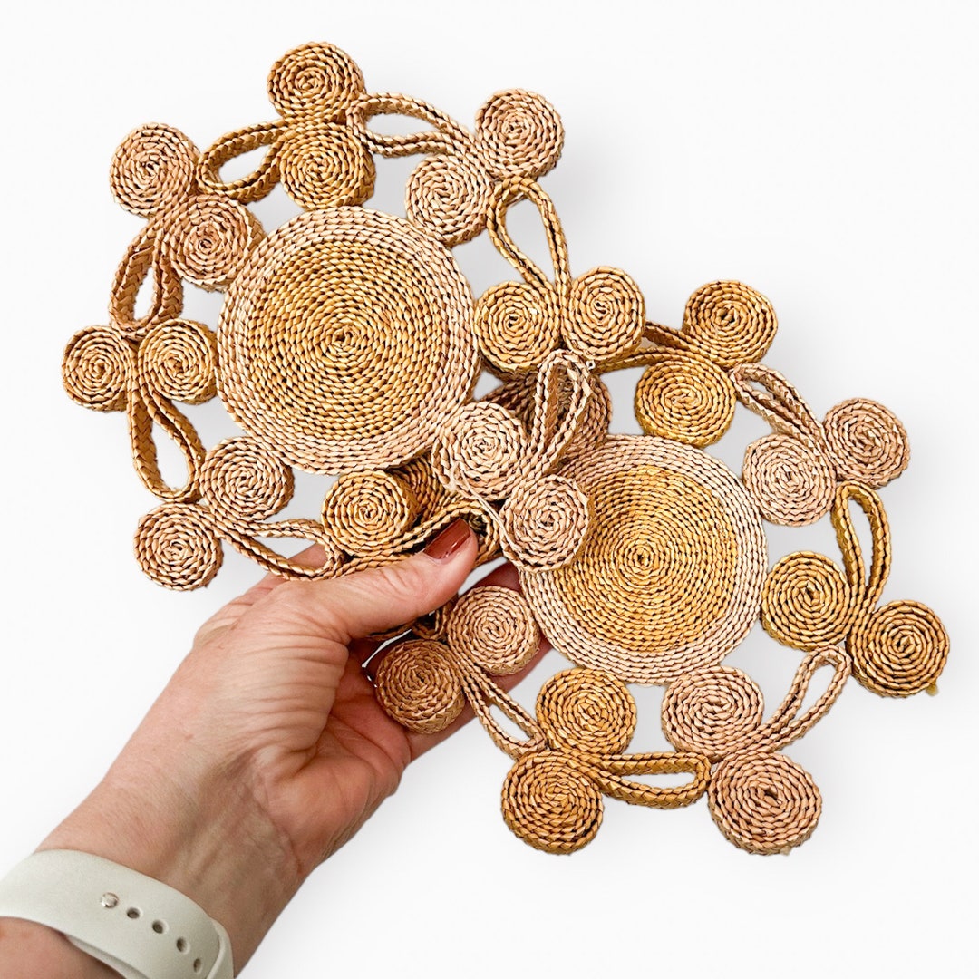 Vintage Woven Trivet Rattan Set, Pot Holders, Birthday Gift for Mom ...