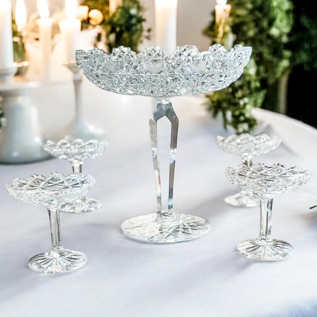 Vintage American Brilliant Period Cut Glass Compote Set, Elegant ...