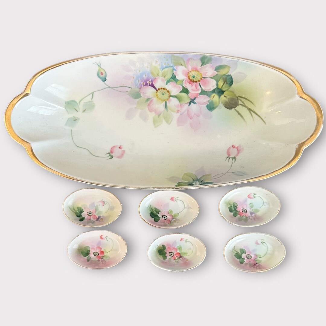 Vintage Nippon Celery Serving Dish and Six Salt Cellars - Etsy