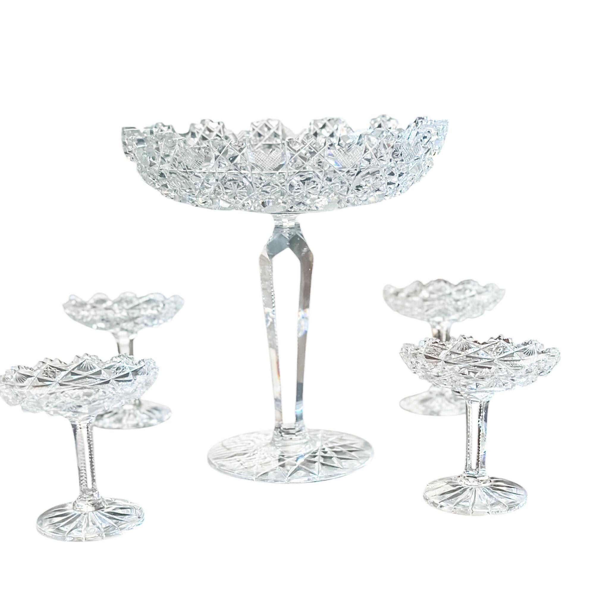 Vintage American Brilliant Period Cut Glass Compote Set, Elegant ...