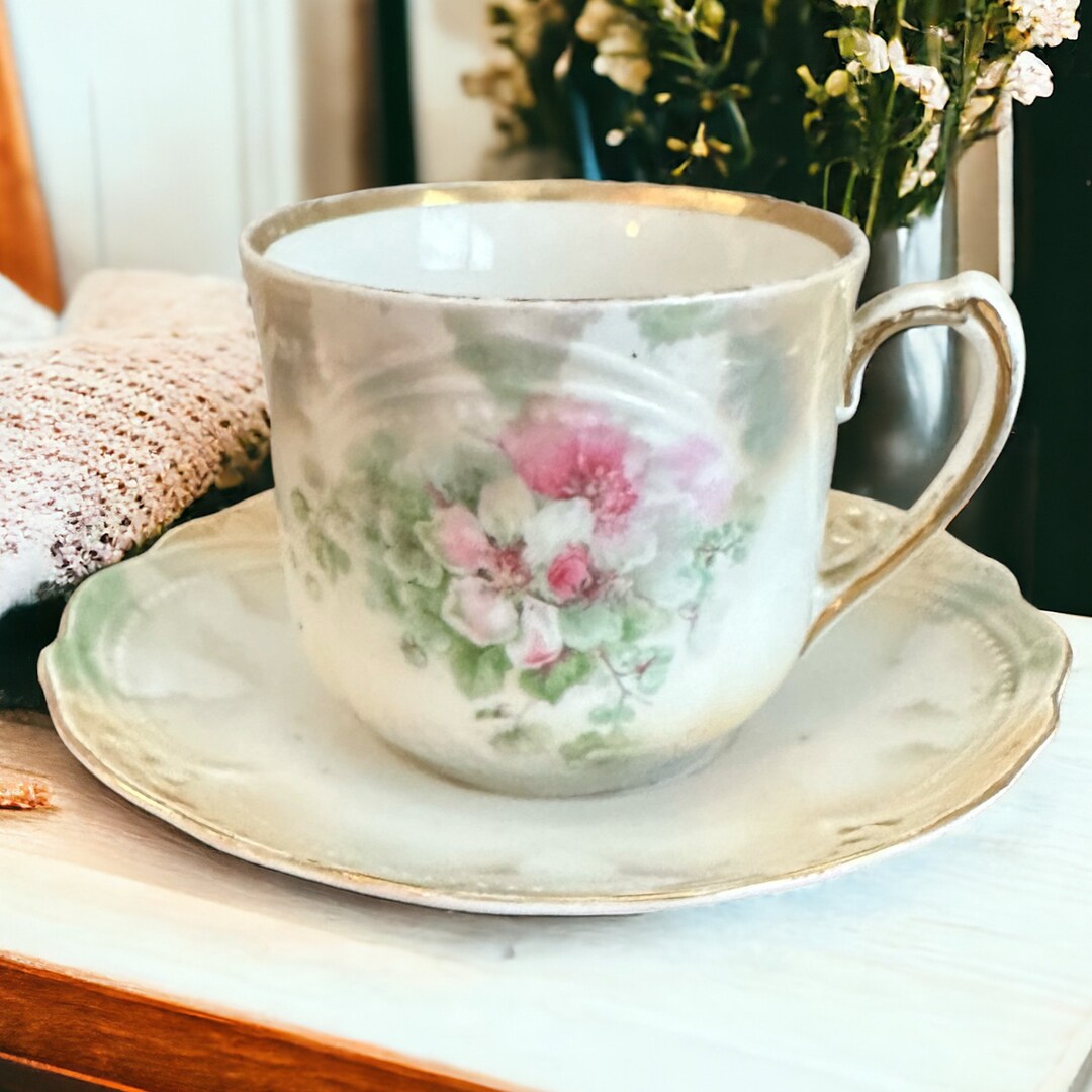 Antique, German Cup and Saucer, Victorian, Shabby Chic, Gift for the ...