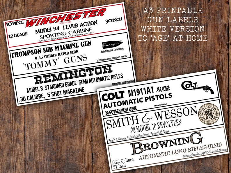 6 Speakeasy GUN CRATE LABELS, Large Downloadable Party Prop Décor ...