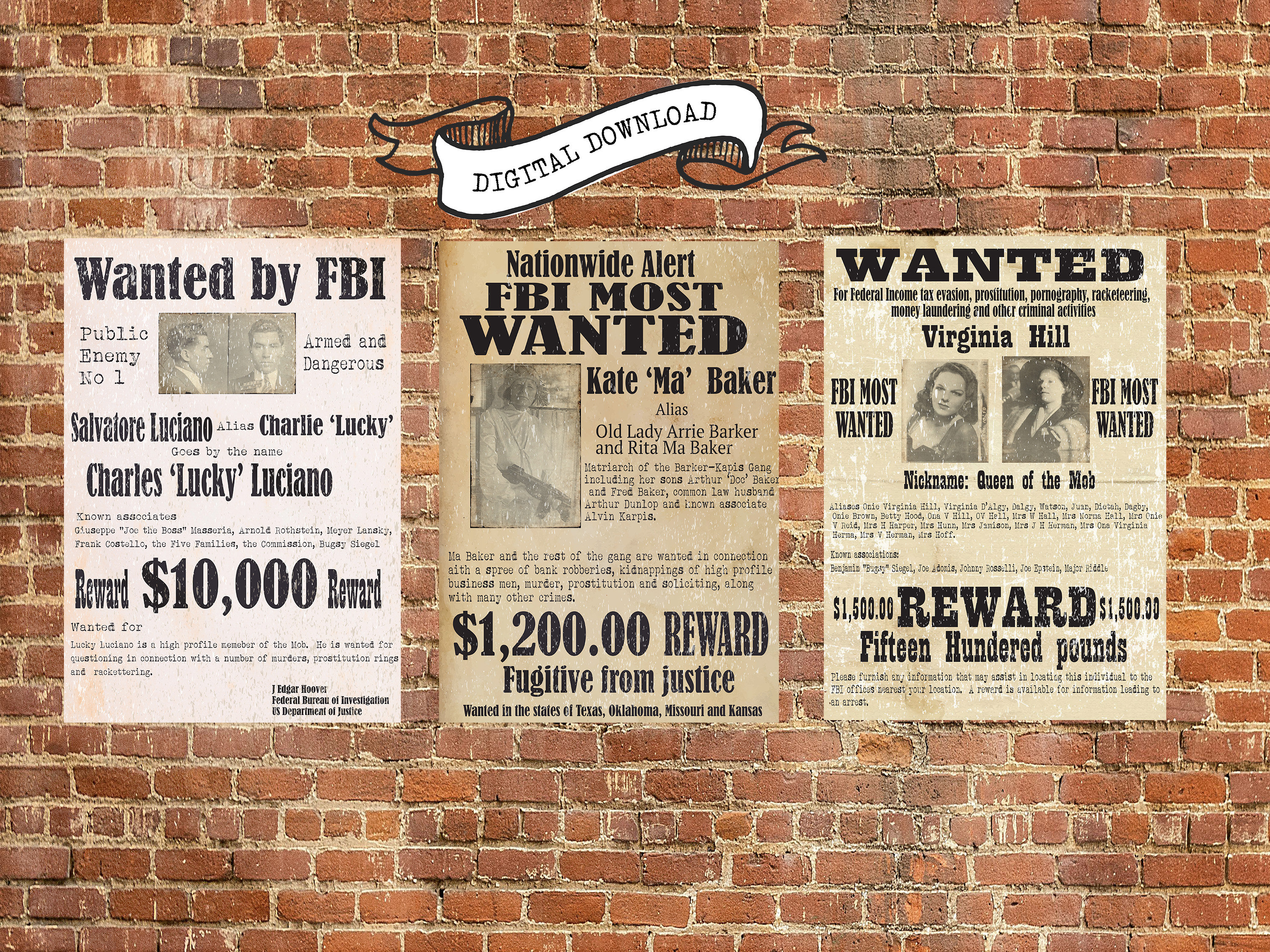 Retro Gangster Wanted Posters: 1920s Speakeasy Party Decor (digital ...