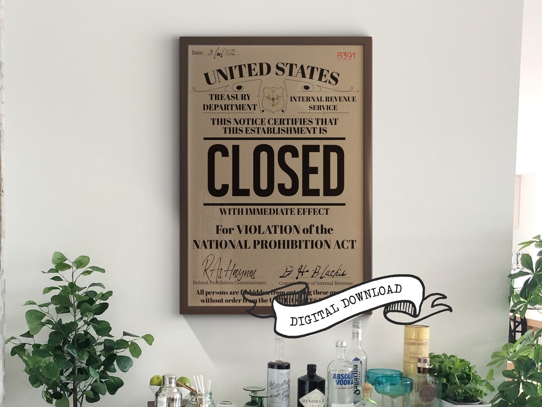 Prohibition Closed Notice Poster: 1920s Gatsby Speakeasy Bar Decor ...