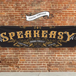 Speakeasy Bar Banner: 1920s Black and Gold Gatsby Party Decor ...