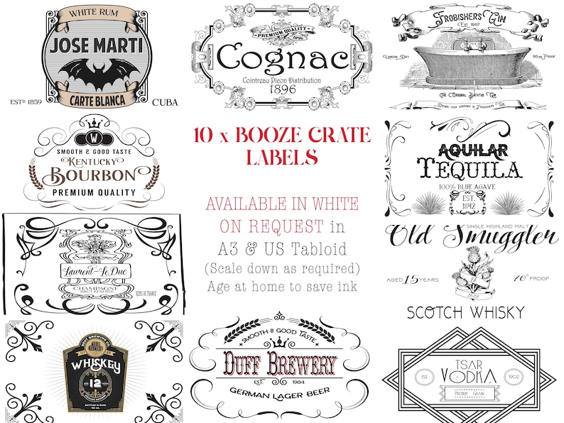 Speakeasy Booze Crate Labels: Vintage Prohibition Party Decor ...