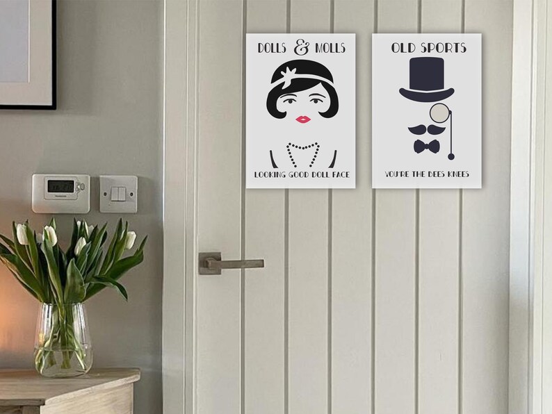 Speakeasy Bathroom and Cloakroom Signs: 1920s Art Deco Restroom Decor ...