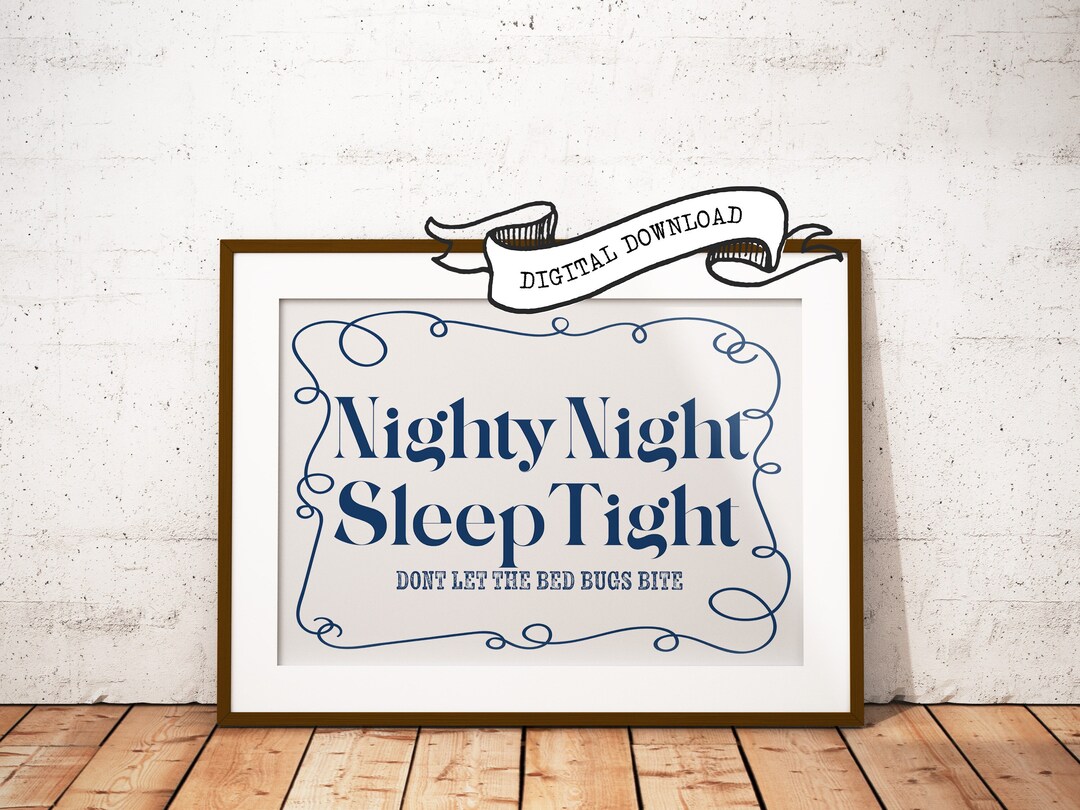 Minimalist Modern NIGHTY NIGHT Typography Print, Simple Sweet Blue ...