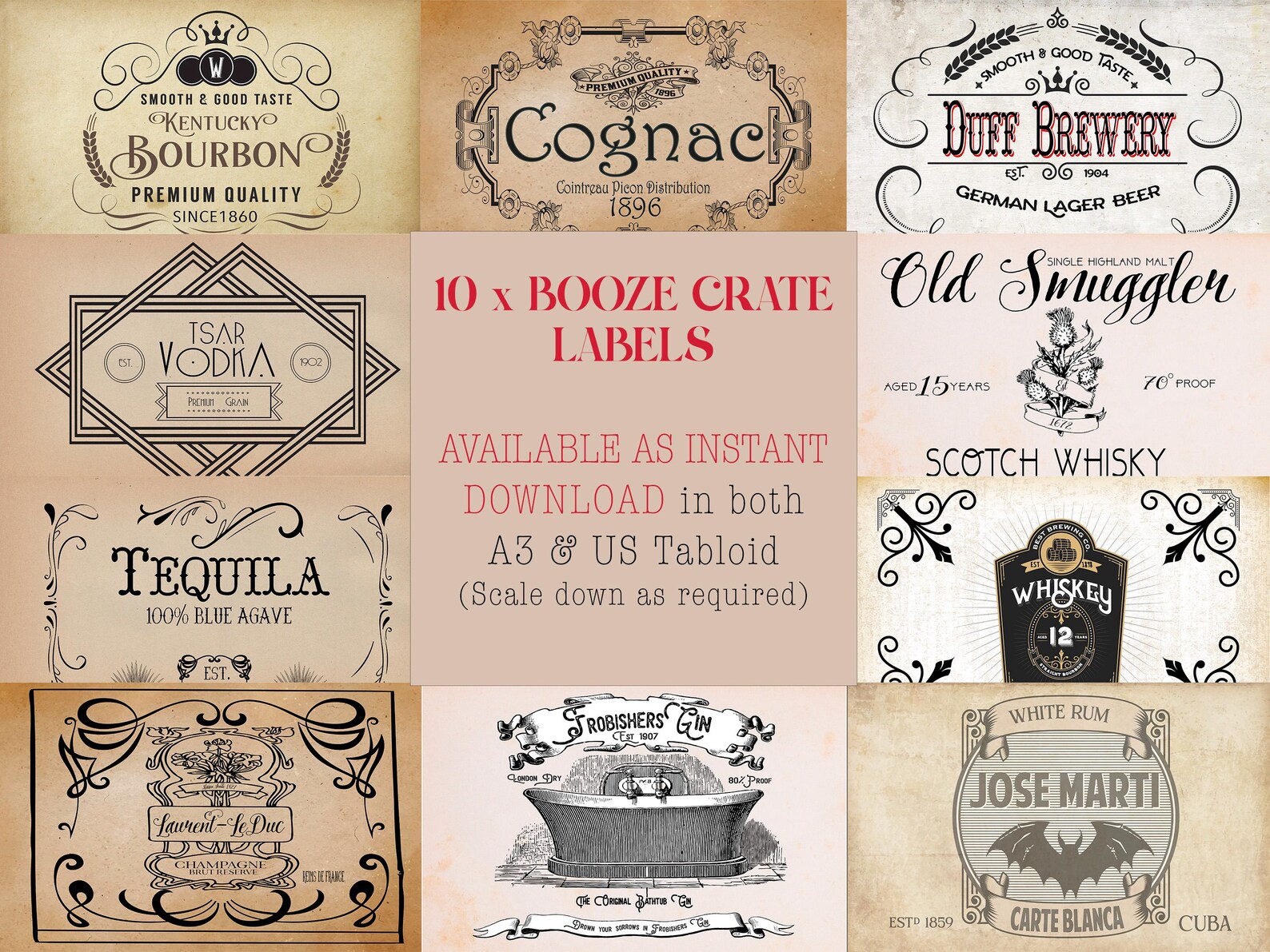 Speakeasy Booze Crate Labels: Vintage Prohibition Party Decor ...