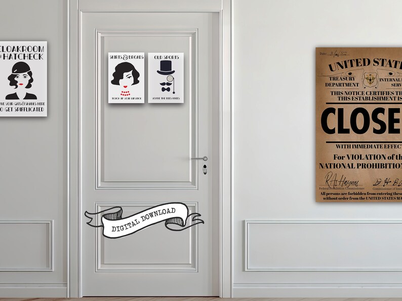Speakeasy Bathroom and Cloakroom Signs: 1920s Art Deco Restroom Decor ...