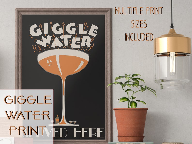 Giggle Water Art Print: Retro 1920s Speakeasy Home Bar Cart Decor ...