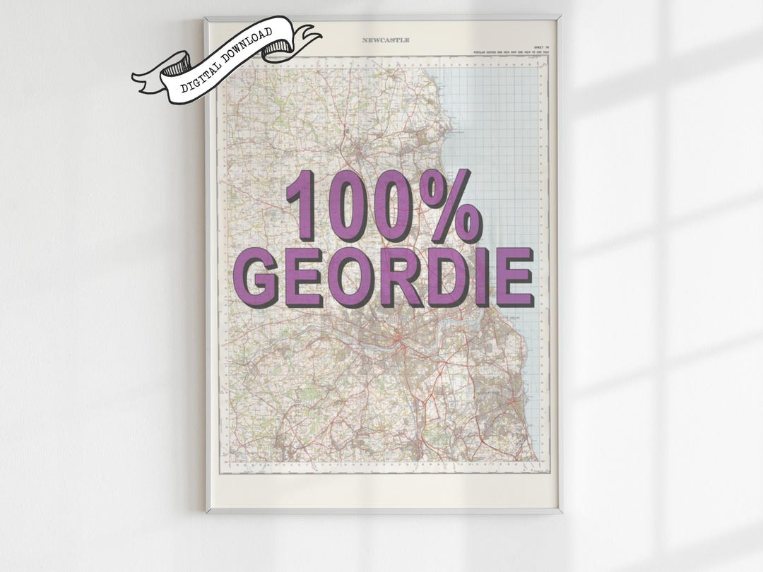 GEORDIE Vintage NEWCASTLE MAP, Typography Screenprint Style Print ...