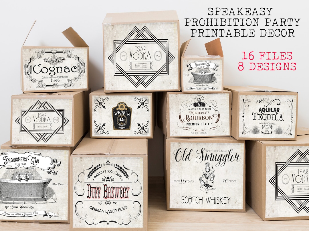 8 Speakeasy Booze Crate Labels, Large A3 Downloadable Printable Party ...