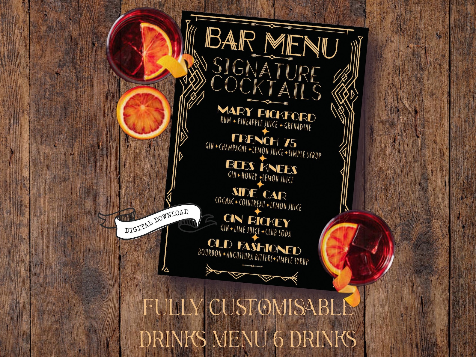 Custom Art Deco Signature 6 Cocktail Sign: 1920s Speakeasy Bar Gatsby ...