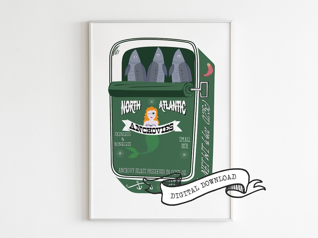 TINNED ANCHOVY Illustration Print, Digital Food Art Poster ...