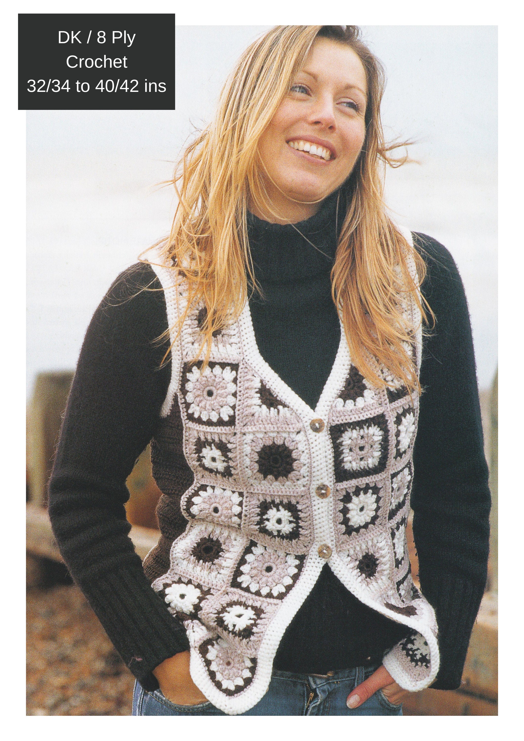 Granny Square Waistcoat Crochet Pattern Gilet Sleeveless DK / 8 Ply ...