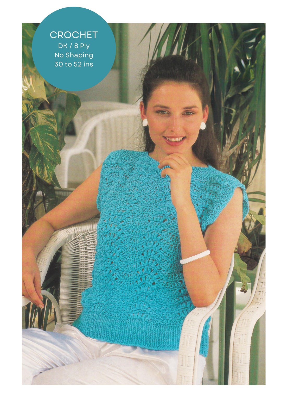 Crochet Top Lady's Summer Top Pattern DK / 8 Ply No Shaping Slash Neck ...