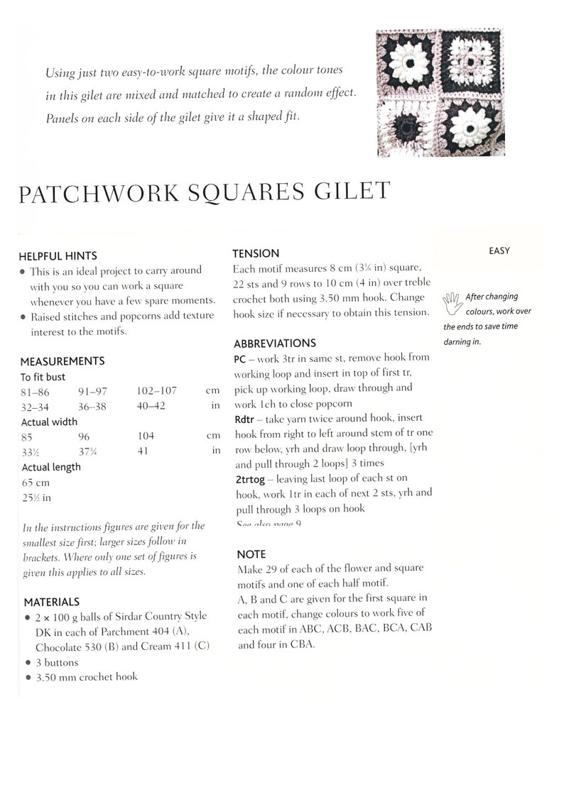 Granny Square Waistcoat Crochet Pattern Gilet Sleeveless DK / 8 Ply ...