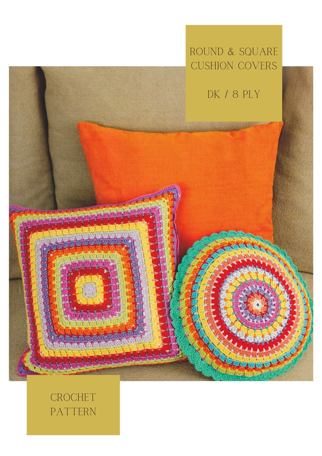 Crochet Pattern for Cushion Covers Round & Square Granny Crochet DK / 8 ...
