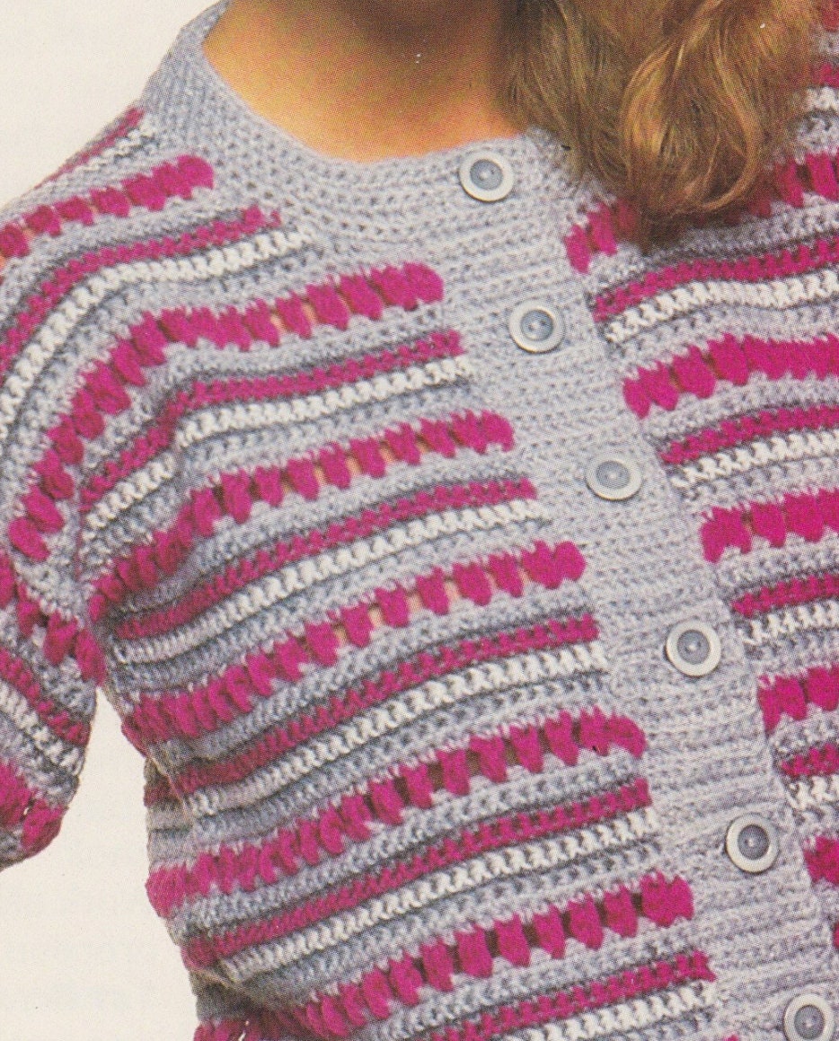 Ladies Cardigan Crochet Pattern DK / 8 Ply Yarn Womens Stripy Jacket ...