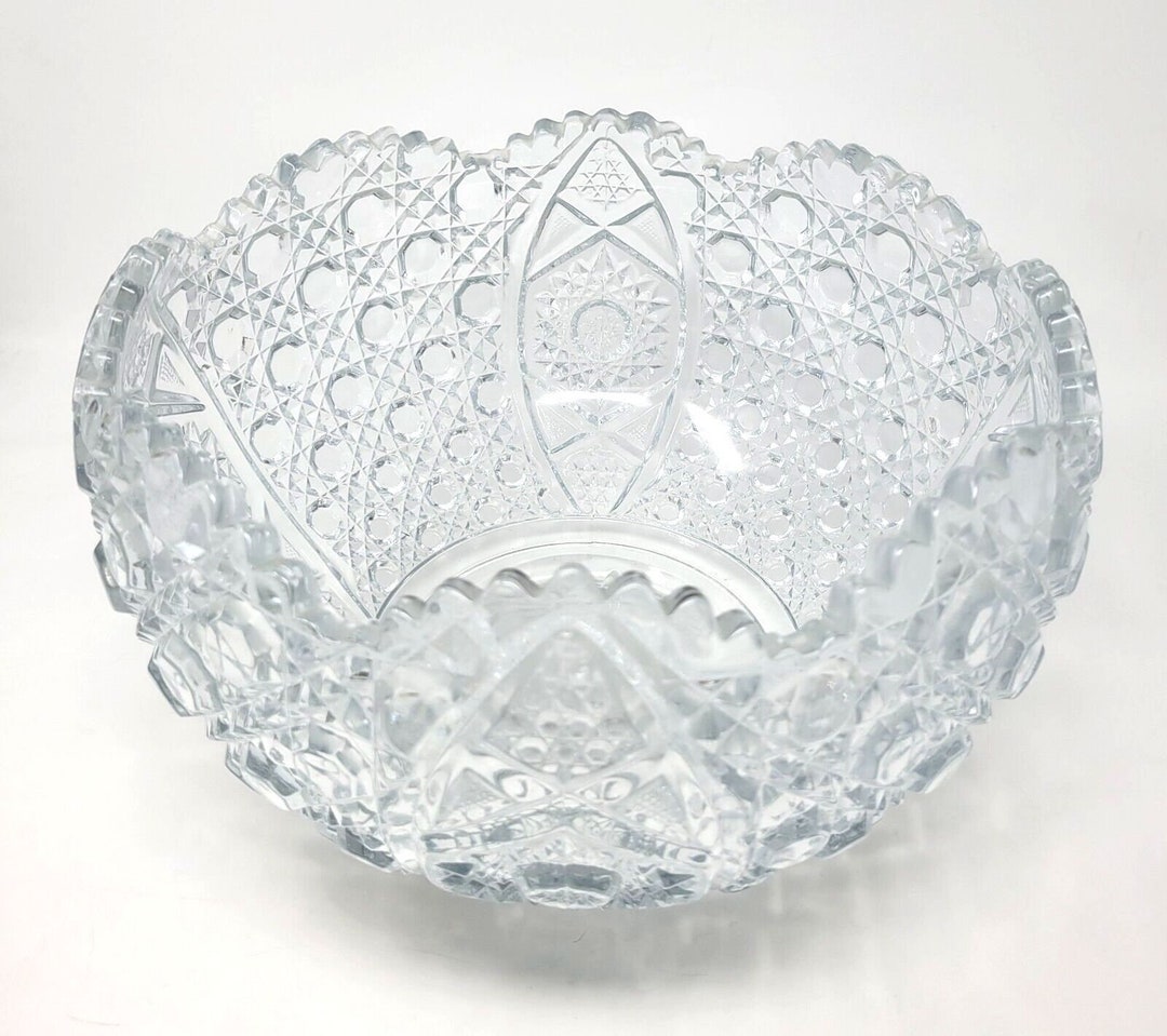 American Brilliant Sawtooth Edge Cut Glass Punch Bowl 12 L X 8.5 H 11 ...