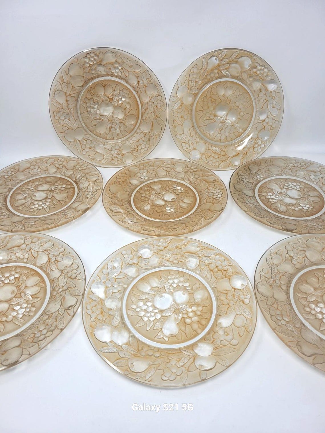 Vintage Uranium Consolidated Glass Martele Five Fruits Plates 8 Pc RARE ...