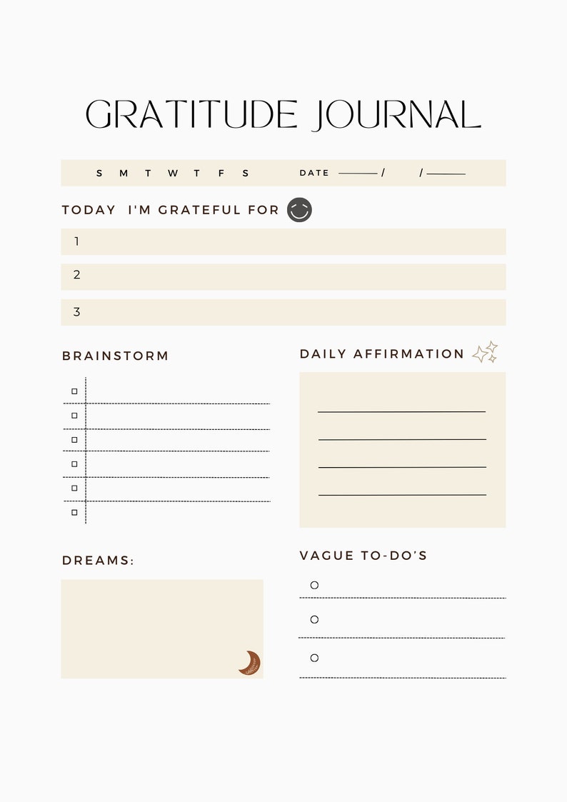 Daily Gratitude Journal Template - Etsy