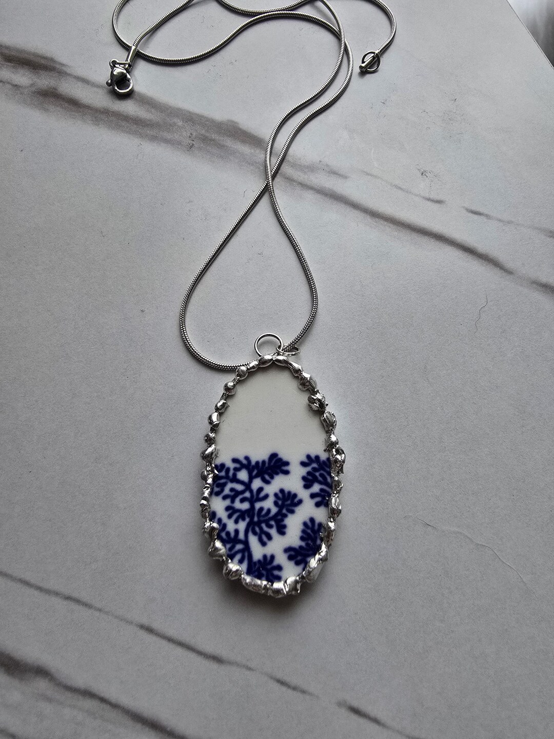 Cobalt Blue Tree Vine Pattern Broken China Plate Pendant Necklace ...