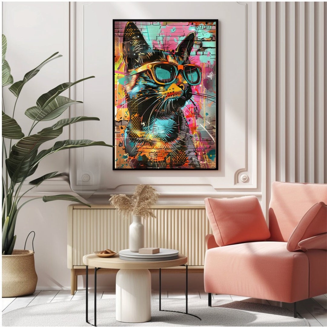 Cat Pop Art, Pop Art Animal, Pop Wall Art, Digital Print Download, Digital Download Wall Art ...