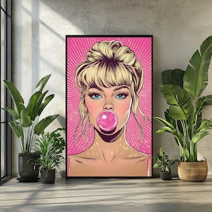 Woman Bubblegum Pop Art, Pop Art Woman Portrait, Pop Wall Art, Digital ...