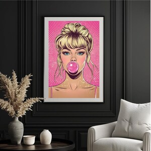 Woman Bubblegum Pop Art, Pop Art Woman Portrait, Pop Wall Art, Digital ...