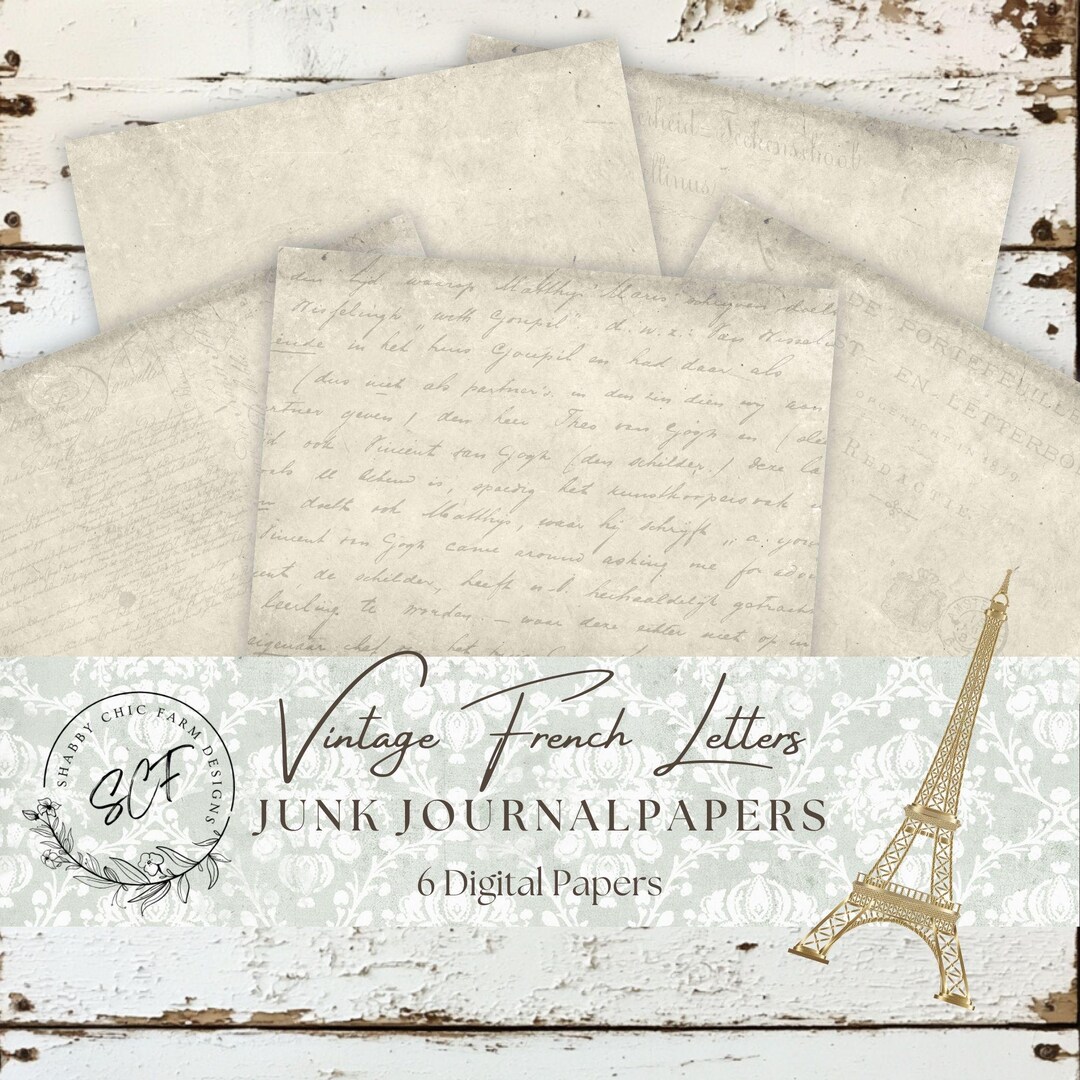 Vintage French Letters Junk Journal Bi-fold Pages Shabby Chic Junk ...
