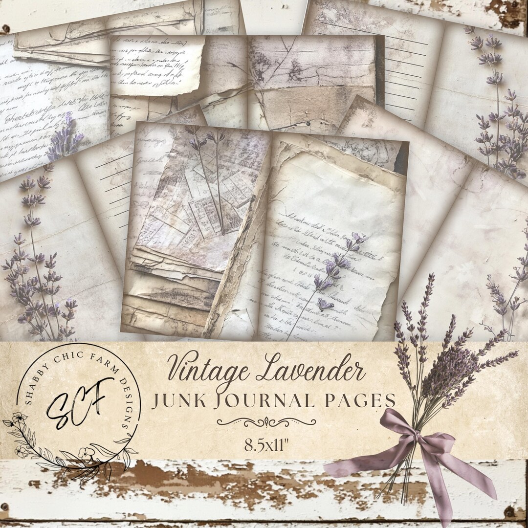 Vintage Lavender Junk Journal Bi-fold Pages Shabby Chic Junk Journal ...