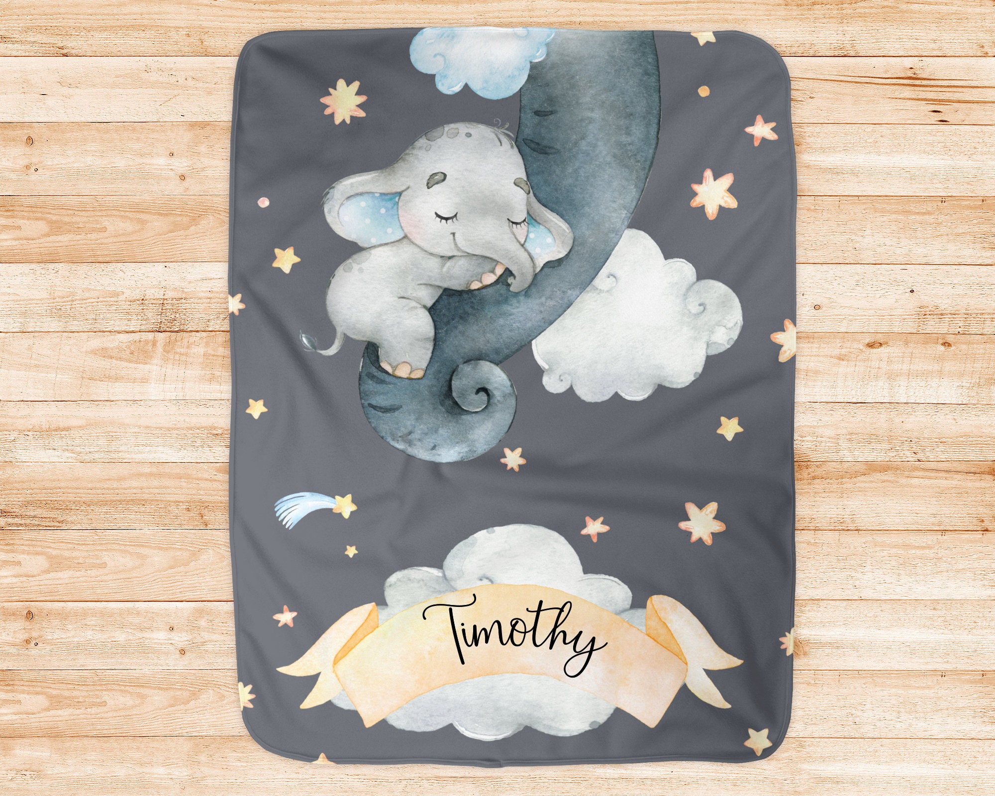 Elephant Baby Blanket, Elephant and Stars Bedding, Personalized Baby ...