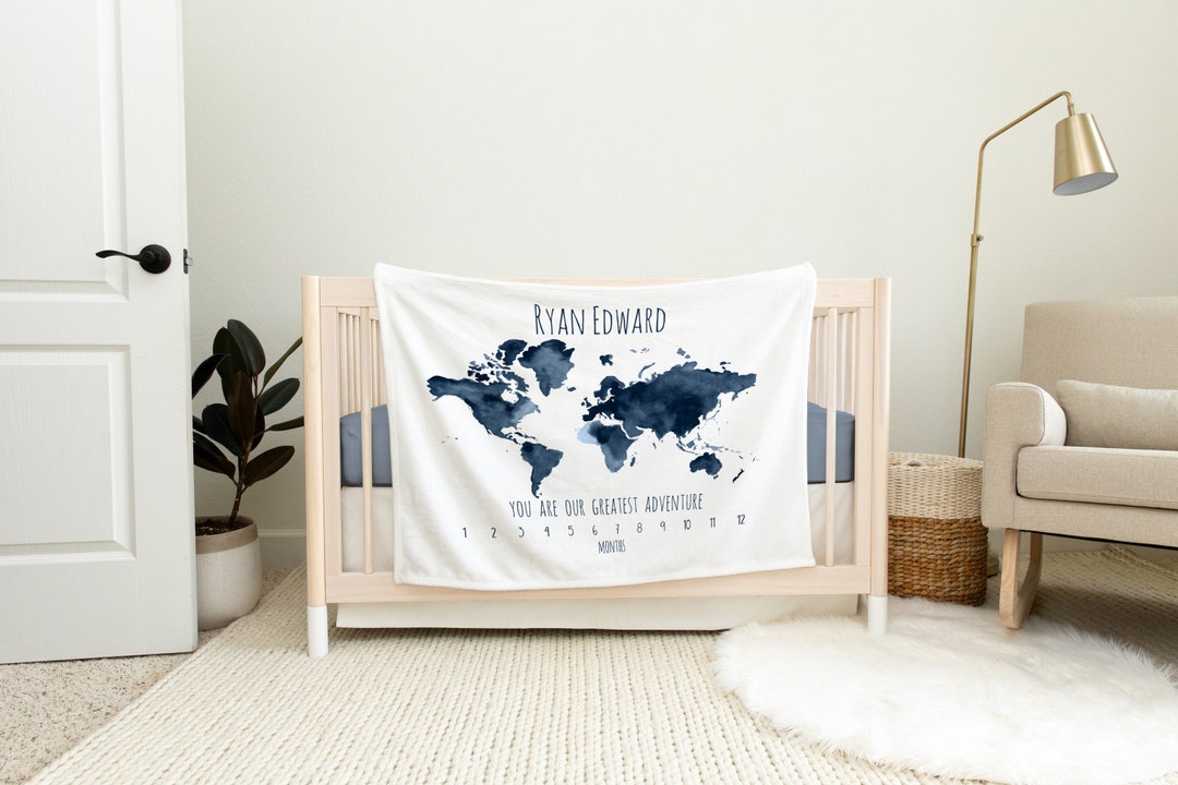 Adventure World Map Milestone Baby Blanket, Personalized Blanket ...