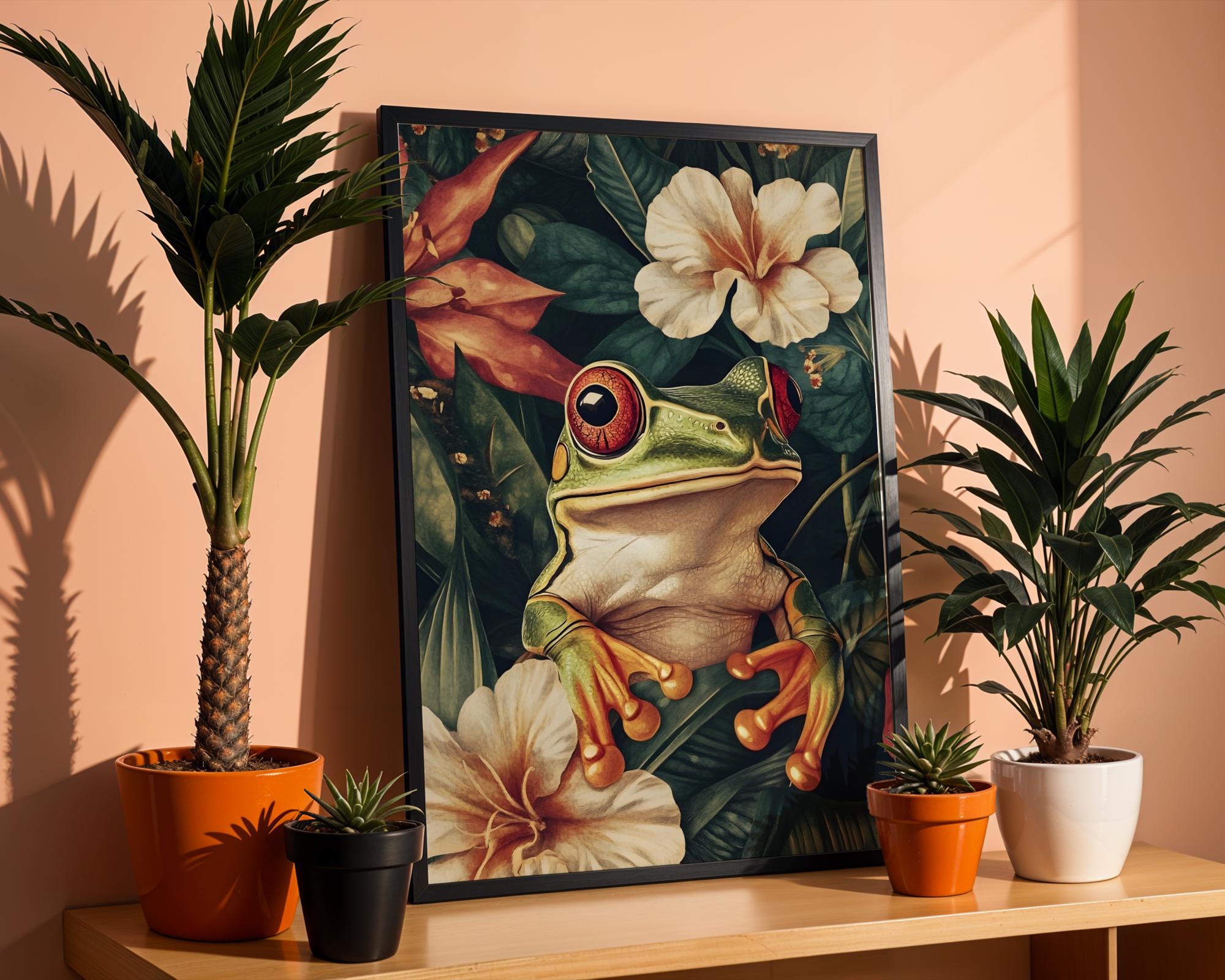 Tree Frog Art Print Red Eyed Tree Frog Wall Art Tropical Frog Painting ...